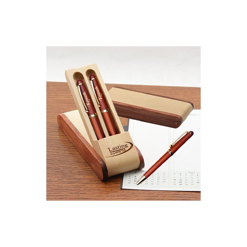 Rosewood Pen Set In Combo Wood Display Case