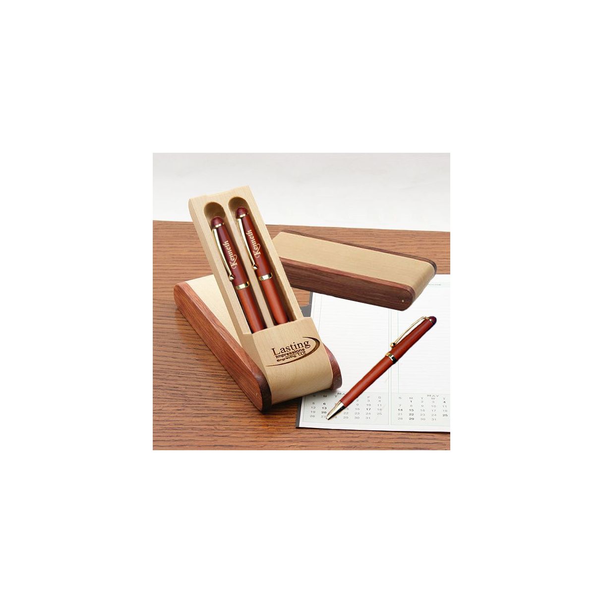 Rosewood Pen Set In Combo Wood Display Case