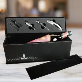 Personalized Wine Box And Tool Set In Black With Silver Engraving